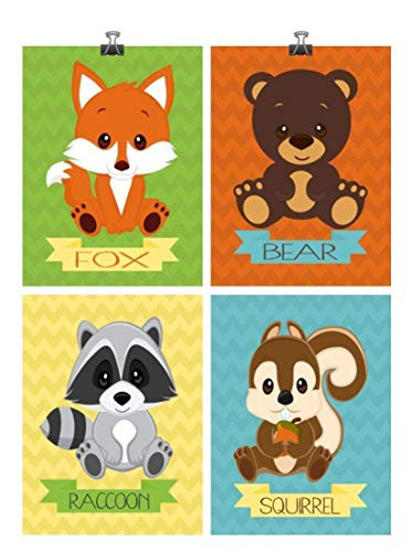 Woodland Animals Chevron Nursery Art Print Set of 4 - Fox Bear Raccoon ...
