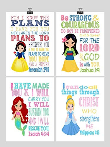 Princess Christian Nursery Decor Set of 4 Prints - Snow White Mulan ...