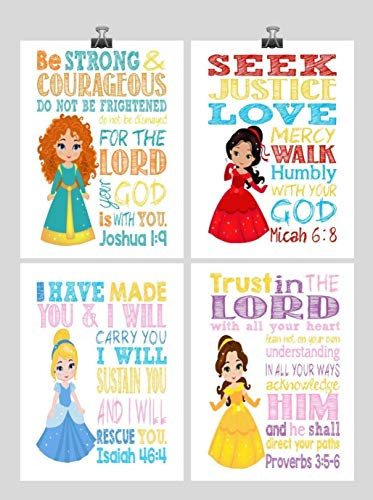 Princess Christian Nursery Decor Set of 4 Prints - Cinderella Merida ...