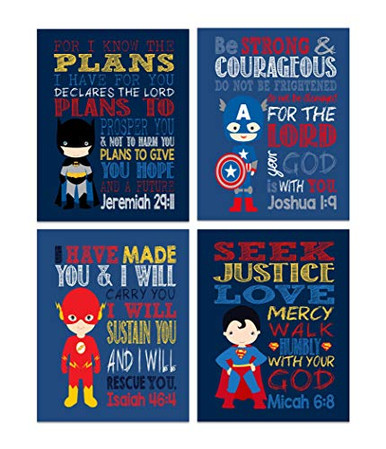 Superhero Christian Nursery Decor Set of 4 Prints - Batman Captain ...