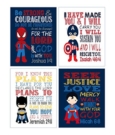 Superhero Christian Nursery Decor Set of 4 Prints - Batman Captain ...
