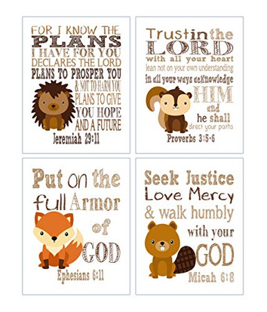 Woodland Animal Christian Nursery Decor Set of 4 Prints - Hedgehog ...