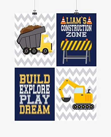 Personalized Construction Nursery Prints Set of 4 Build Explore Play ...