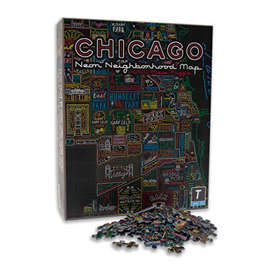 Neon Neighborhood Map of Chicago Puzzles - Puzzles for Adults 1000 ...