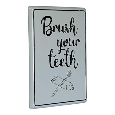 VIPSSCI Brush Your Teeth Sign White Metal Toothbrush Bathroom Wall Art ...