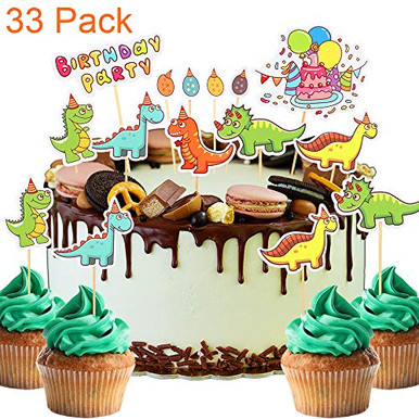 33 Pack Cute Cartoon Dinosaur Themed Cupcake Toppers Lovely ...