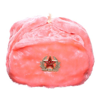 danila-souvenirs Russian USSR Winter Pink Fur Ushanka Hat plus Soviet ...