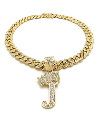 BLINGFACTORY Hip Hop Alphabet Initial J Pendant and 12mm 18 inch Full ...