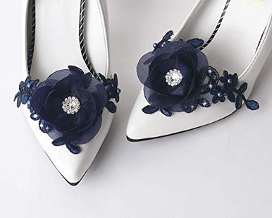 Blue wedding shoe clips Swarovski crystal pearls shoe clips bridal shoe ...