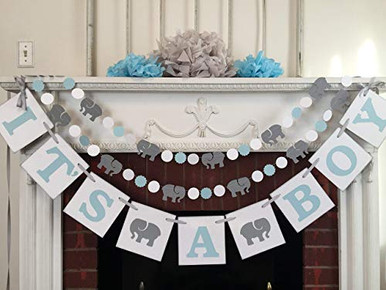 It s a Boy Elephant Banner Elephant baby shower Decorations Blue Gray ...