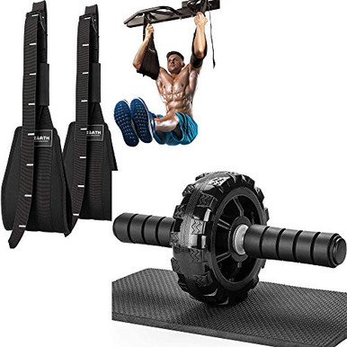 PACEARTH Adjustable Ab Straps with Scale and Ab Roller Wheel with Knee ...