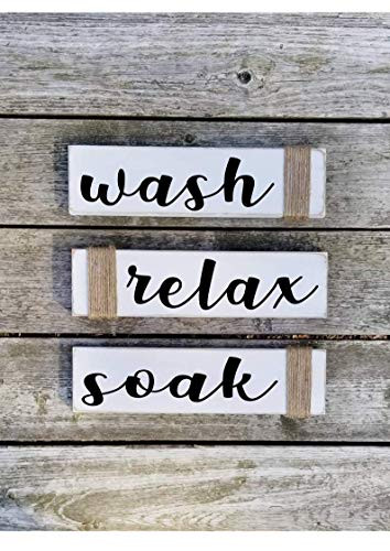 Rustic Bathroom Signs - Wash Relax Soak - Horizontal - White ...