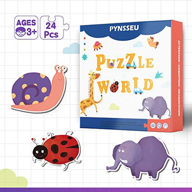 Wild Animals Jigsaw Puzzle Box 24 Jumbo Pieces Set Travel Activity for ...