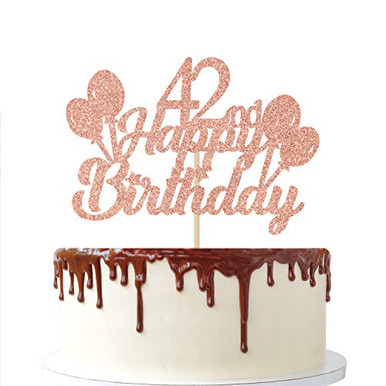 Rose Gold Glitter Happy 42nd Birthday Cake Topper - Hello 42 Cheers To ...