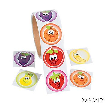 200 FRUIT Smile Face STICKERS - 2 Rolls of 100 - Apple Orange Banana ...