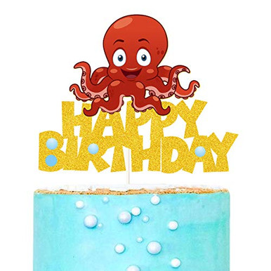 Glitter Octopus Happy Birthday Cake TopperSea Animal Cake DecorOcean ...