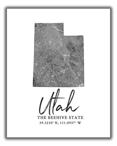 Utah State Map Wall Art Print - 8x10 Silhouette Decor Print with ...
