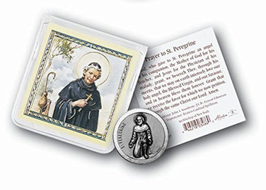 St Peregrine Pocket Coin with Gold-Stamped Holy Card and Pouch ...