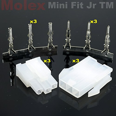 Molex 3-Pin Connector - 3 Complete Set Wire .w 18-24 AWG Pitch 4.20mm ...