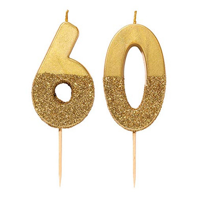 Talking Tables 60th Birthday Number Cake Candle Topper Gold Dipped in ...
