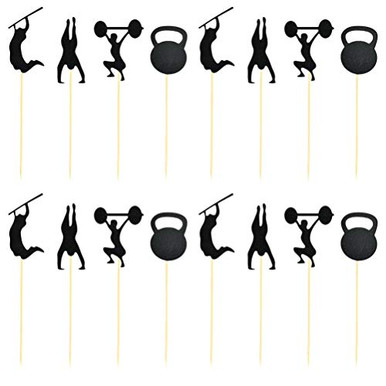 24pcs Black Glitter Gym Theme Cake Toppers Cupcake Toppers Bachelor Men ...