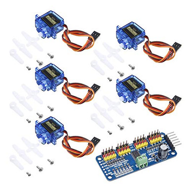 ALAMSCN 5PCS SG90 9g Servo Motor plus 16 Channel PWM Servo Motor Driver ...