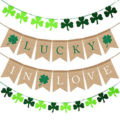 4 Pieces Happy St. Patricks Day Burlap Banners with Felt Shamrock Irish ...
