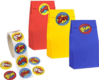 kedudes Kids Party Bag & Stickers - 3 Color Paper Bag Red, Yellow And ...
