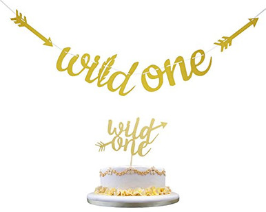 Intoy Wild One Banner Gold Glitter Sign with Wild One Arrow Cake Topper ...