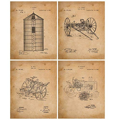 Farming Equipment Patent Set of 4 Art Prints Wall Decor Silo - Sulky ...