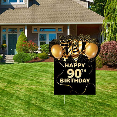 Trgowaul Happy 90th Birthday Yard Signs with Stakes Black and Gold Lawn ...