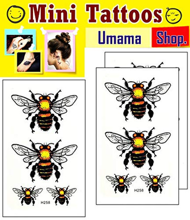 Umama Lot of 3 Mini Tattoos Cute Bee Tattoos Cartoon Fancy Yellow ...