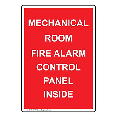 Vertical Mechanical Room Fire Alarm Control Panel Inside Sign Red 10x7 ...