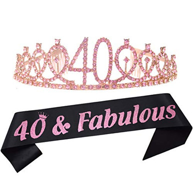 40th Birthday Pink Tiara and Sash Happy 40th Birthday Party Supplies 40 ...