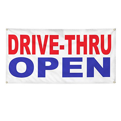 Vinyl Banner Multiple Sizes Drive-Thru Open Red Blue Business Outdoor ...