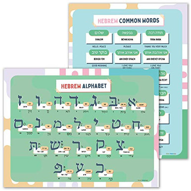 Hebrew Aleph Bet Letters and Phrases Poster - 2 Pack of Hebrew Posters ...