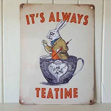 OMSC Teatime White Rabbit Vintage Style Metal Wall Plaque Sign 8 inch x ...