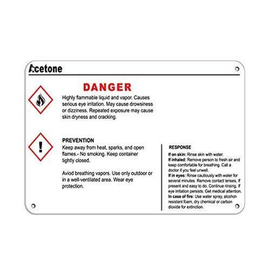 DYLAN MILLER Safety Sign - Acetone Danger Highly Flammable Liquid and ...