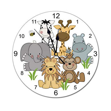 yyone Decorative Wall Clock Safari Animals Baby Nursery Kids Jungle ...