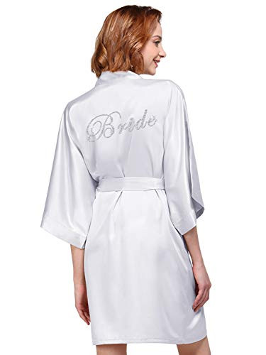 AW BRIDAL Satin Bride Robe Plus Size Short Bridal Robe for Bride Gift ...