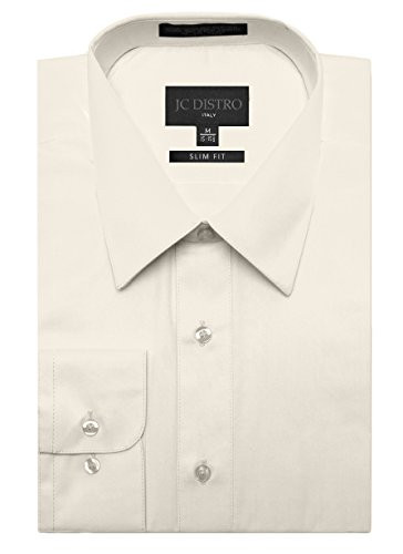 Mens Slim Fit Solid Double Button Cuffs XL 17-17.5N-34 35S Ivory Dress ...