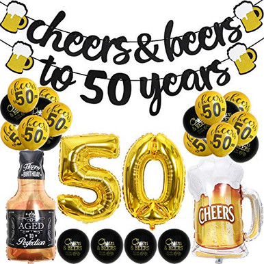 50 Year Anniversary Decorations - Cheers and Beers to 50 Years Banner ...