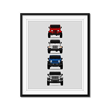 Jeep Wrangler Generations YJ TJ JK JL Inspired Poster Print Wall Art of ...