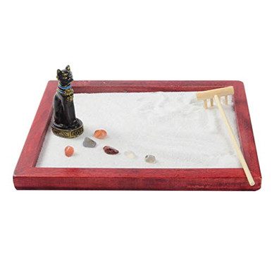 LIOOBO Mini Desktop Zen Sand Garden Meditating Cat Statue Stones with ...