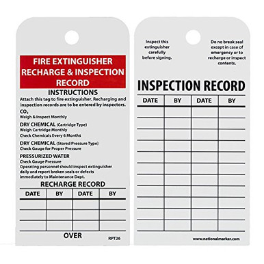 NMC RPT26 Fire Extinguisher Recharge and Inspection Record Tag ...