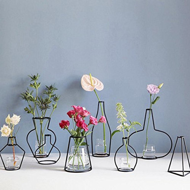 ZONYEO Minimalist Metal Vase, Black Line Abstract Geometric Frame 2D ...