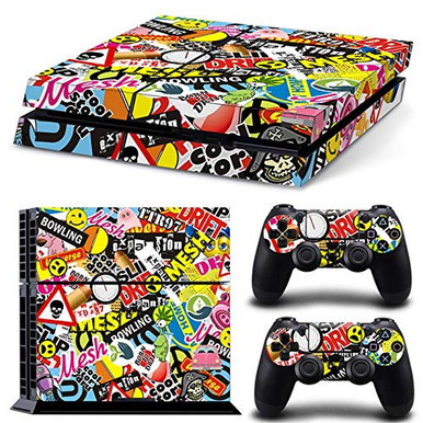 ZOOMHITSKINS PS4 Console and Controller Skins Color Pink White Graffiti ...