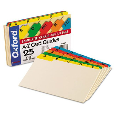 Oxford Laminated Tab Index Card Guides Alpha 1 5 Tab Manila 5 x 8 25 ...
