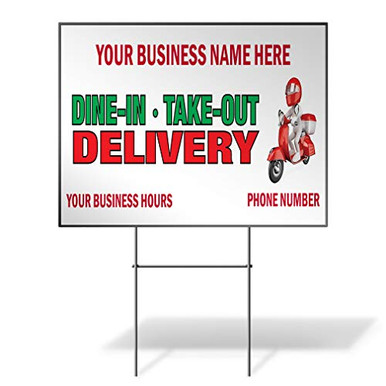 Weatherproof Yard Sign Dine-in Take-Out Delivery White Delivery Lawn ...