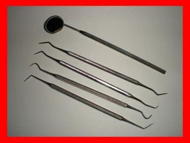 Oral Probe Pick & Mirror Tool Instrument 5 Piece Set Stainless Steel ...